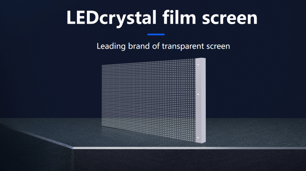 LED flexible transparent film screen attached to glass